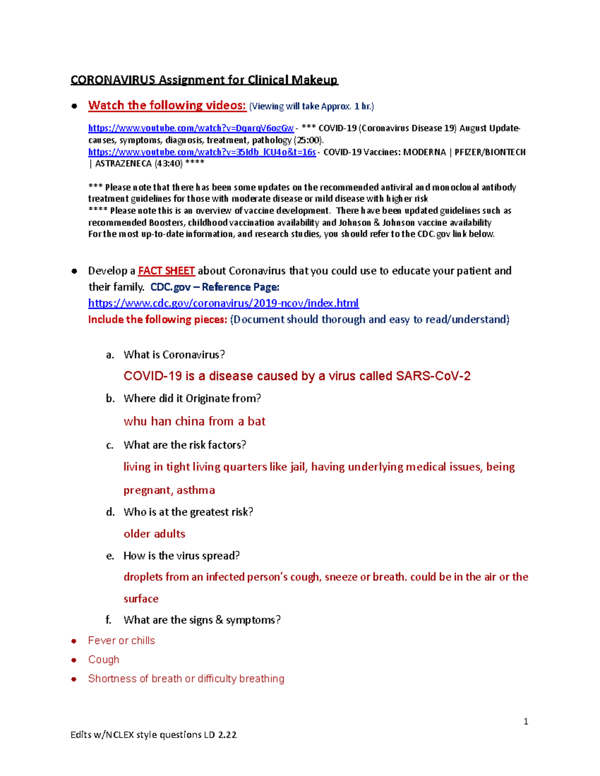 Patricia unfolding Coronavirus Assignment Sp 2022 - CORONAVIRUS ...