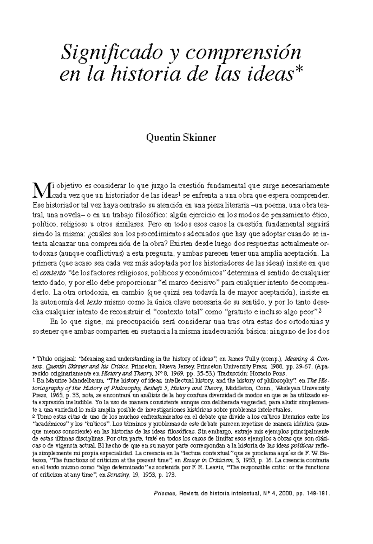 Skinner - Significado y comprensión en la historia de las ideas - M i ...
