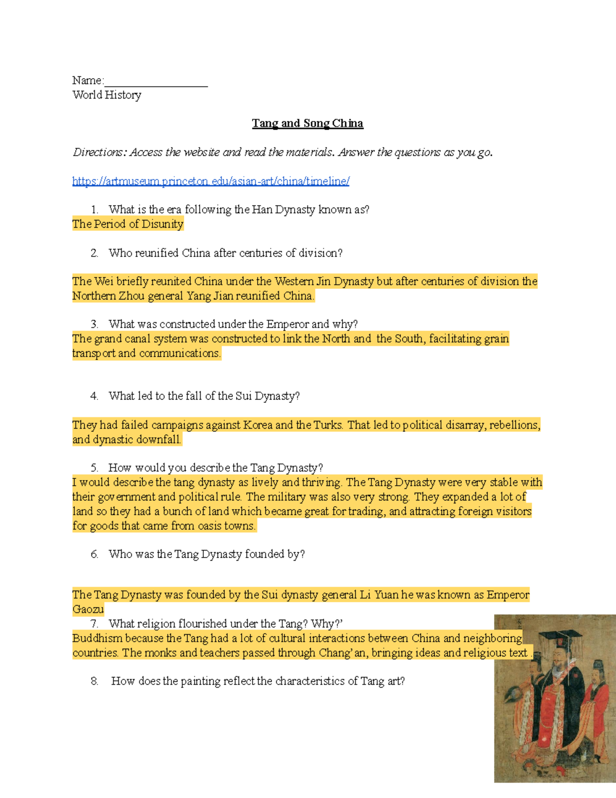 Tang and Song China Webquest - 6995924 - Name:_________________ World ...