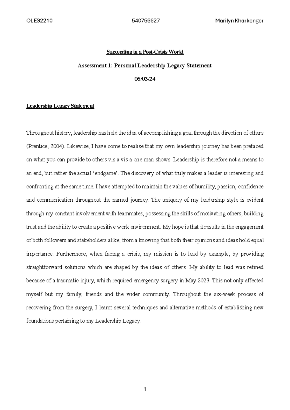 Leadership Legacy Statement - Succeeding in a Post-Crisis World ...