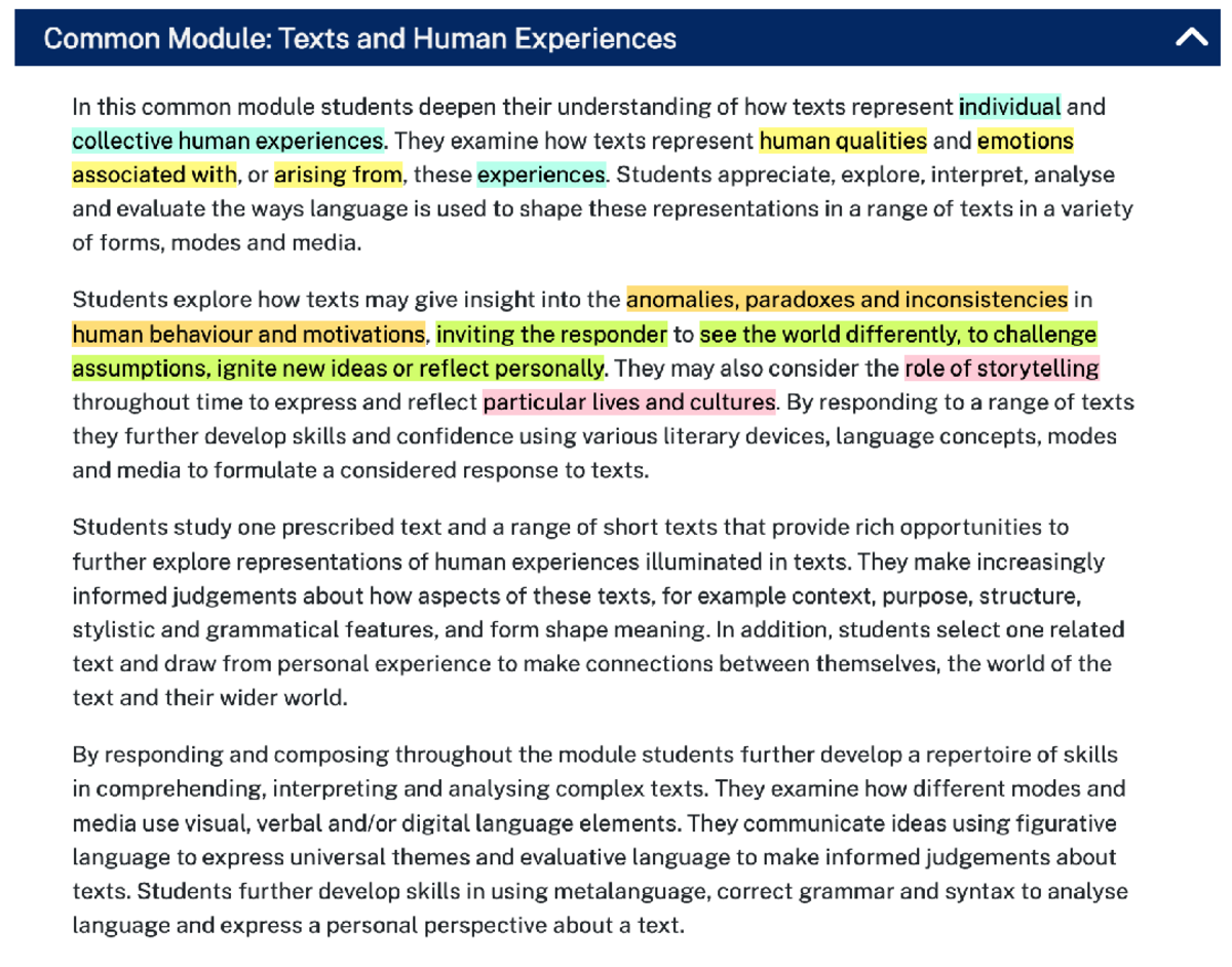 Eng Adv Rubrics - rubric - Common Module: Texts and Human Experiences ...