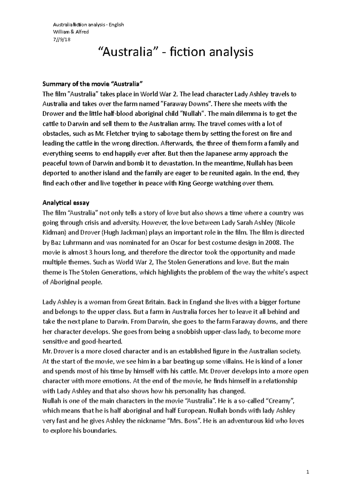 “Australia” - fiction analysis - Australia fiction analysis - English ...