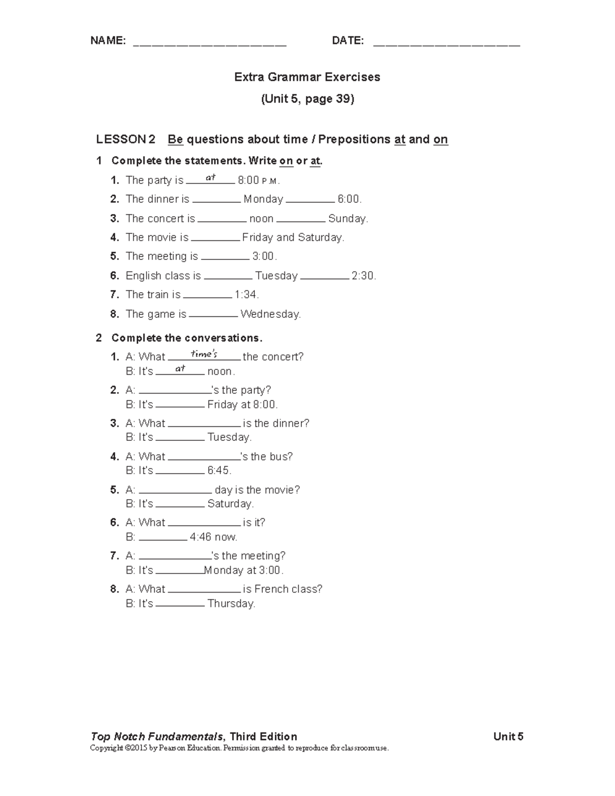 UNIT 05 Extra Grammar Exercises - NAME: _________________________ DATE ...