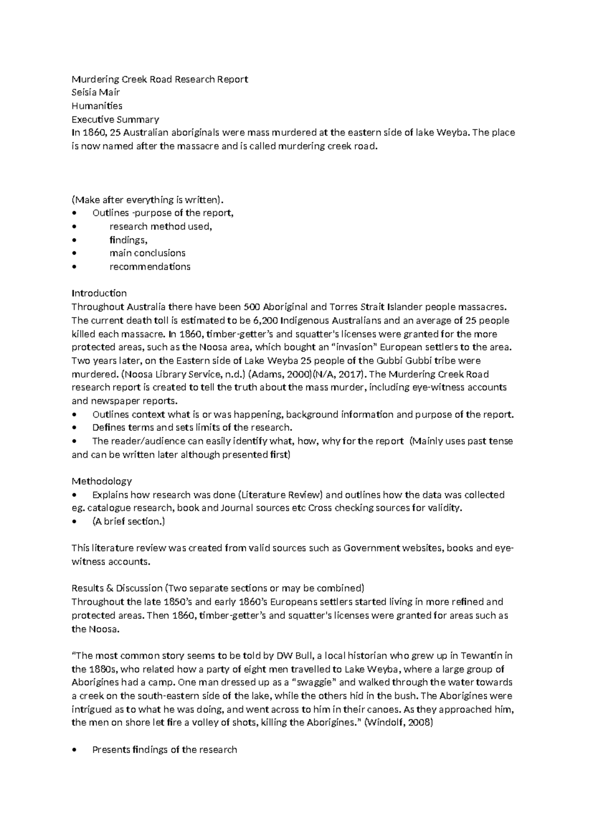 Murdering Creek Road Research Report 2 - Murdering Creek Road Research ...