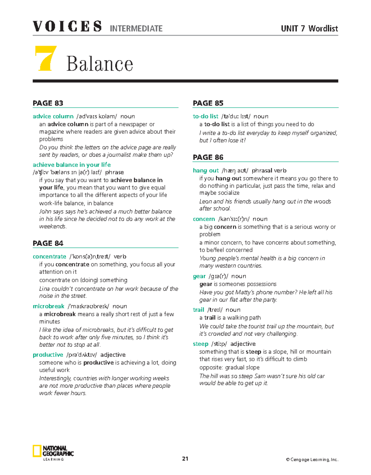 193813 Voices Intermediate Wordlist Unit 7 - L E A R N I N G 21 ...