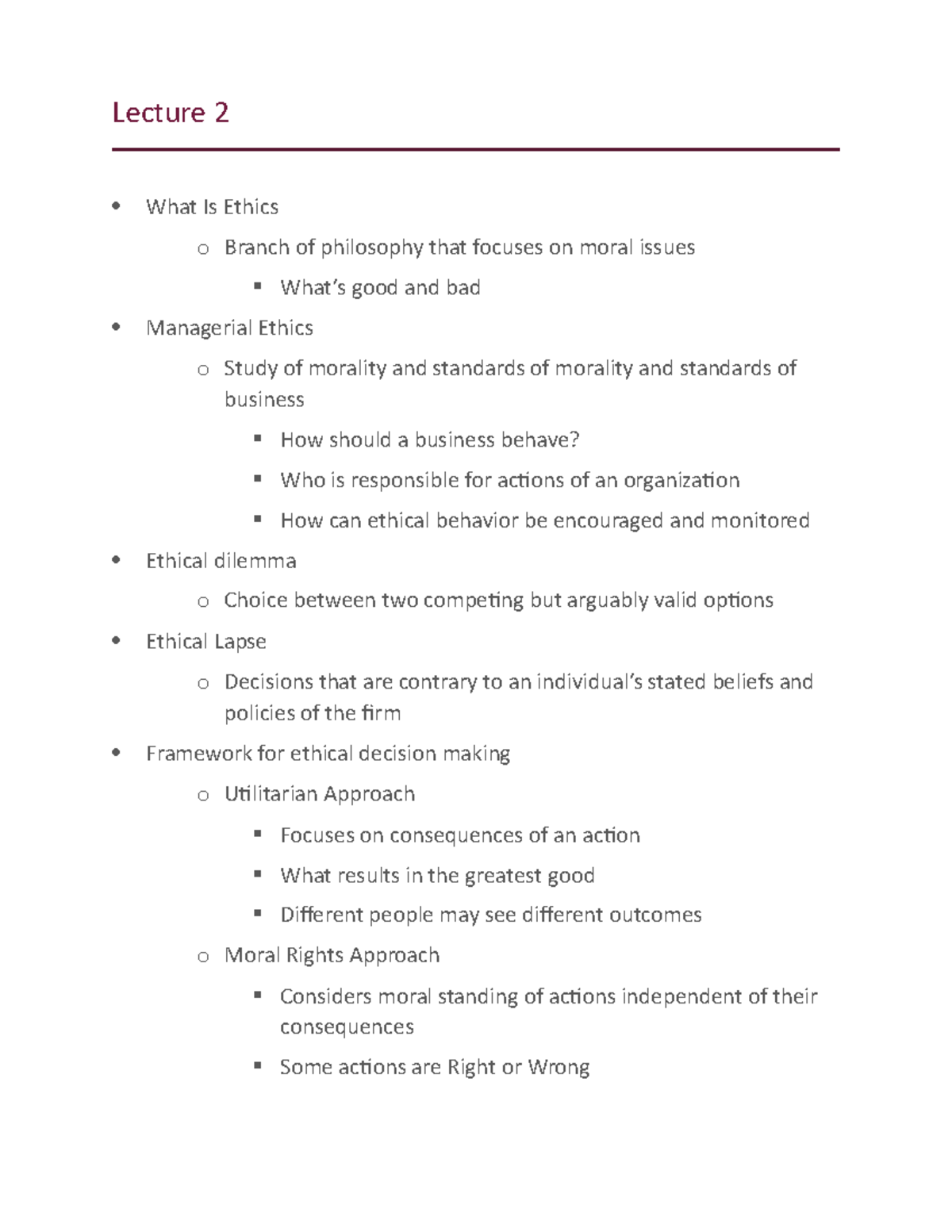 Lecture 2 - Lecture 2 What Is Ethics o Branch of philosophy that ...