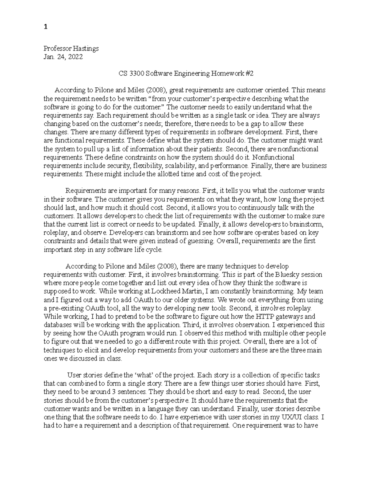 Anderson Lynn SE2 - Software Engineering I - 1 Professor Hastings Jan ...