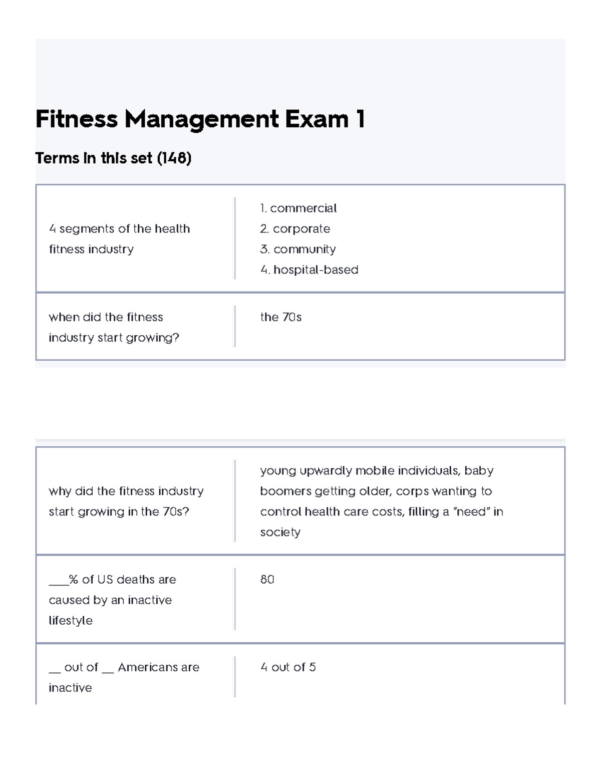 Fitness Management Exam 1 Flashcards Quizlet - Fitness Management Exam ...