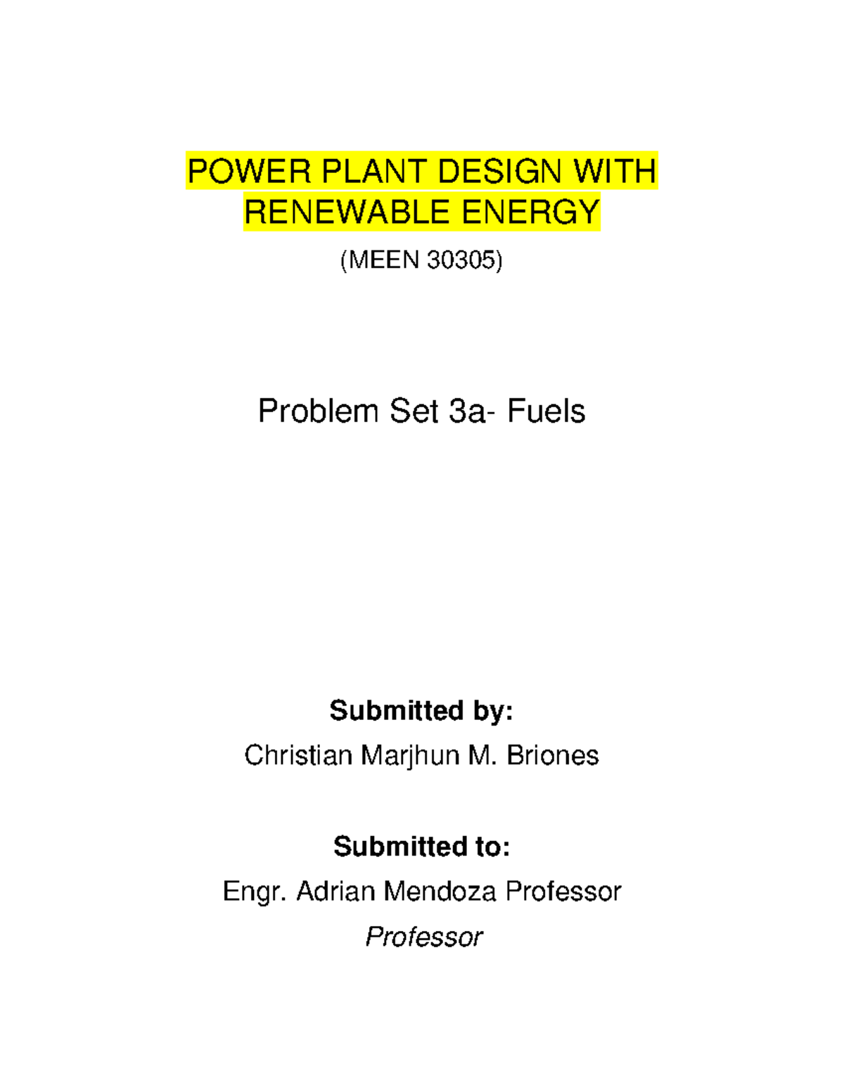 Power Plant Design Problem Set - POWER PLANT DESIGN WITH RENEWABLE ...