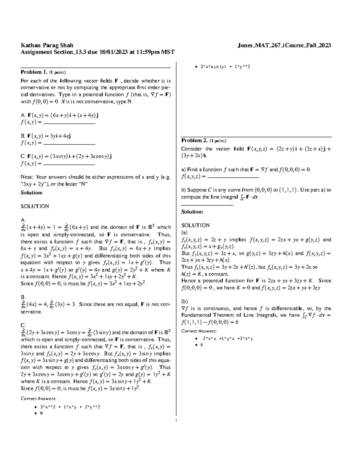 Jones MAT 267 i Course Fall 2023 - Kathan Parag Shah Jones MAT 267 iCourse Fall 2023 Assignment ...