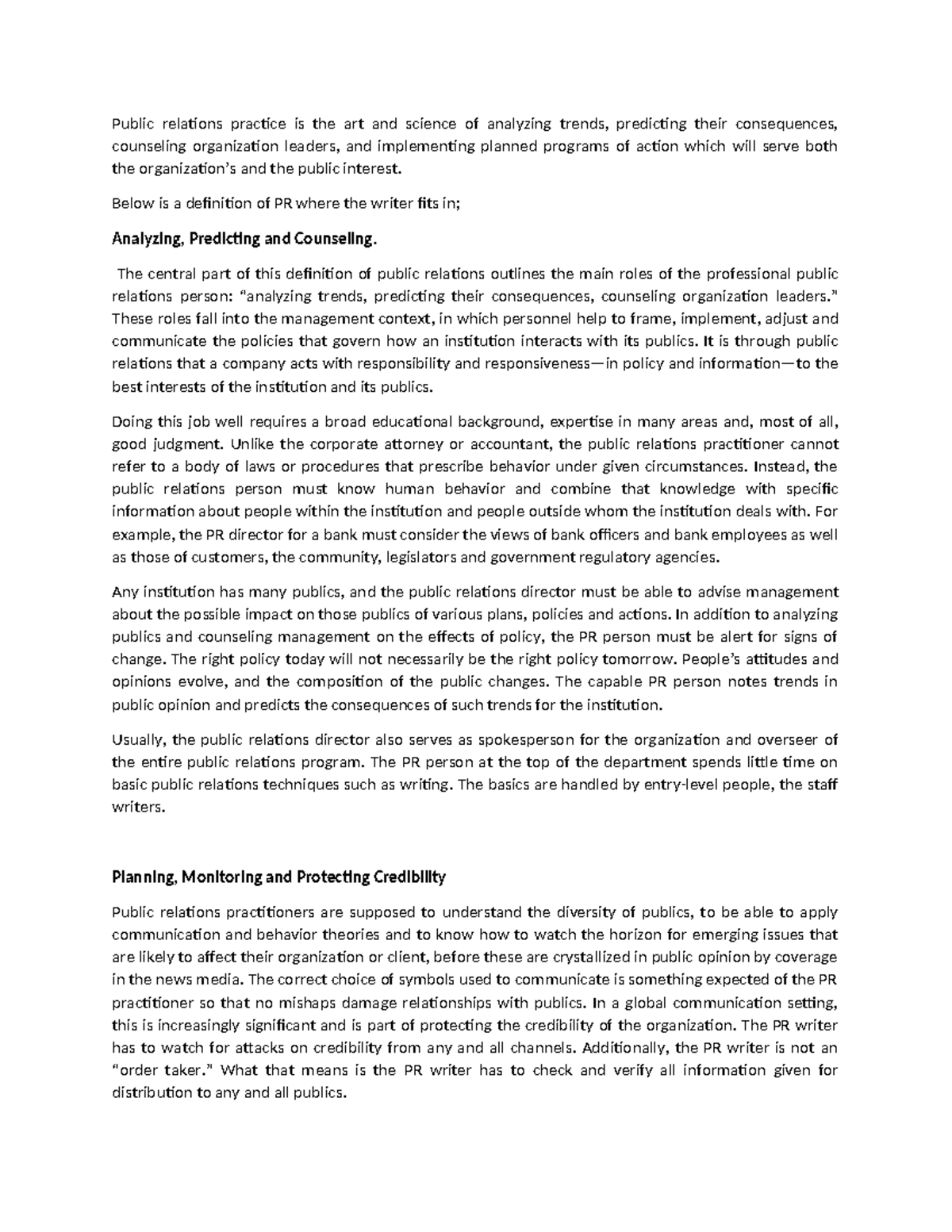 Introduction TO PR - Public relations practice is the art and science ...