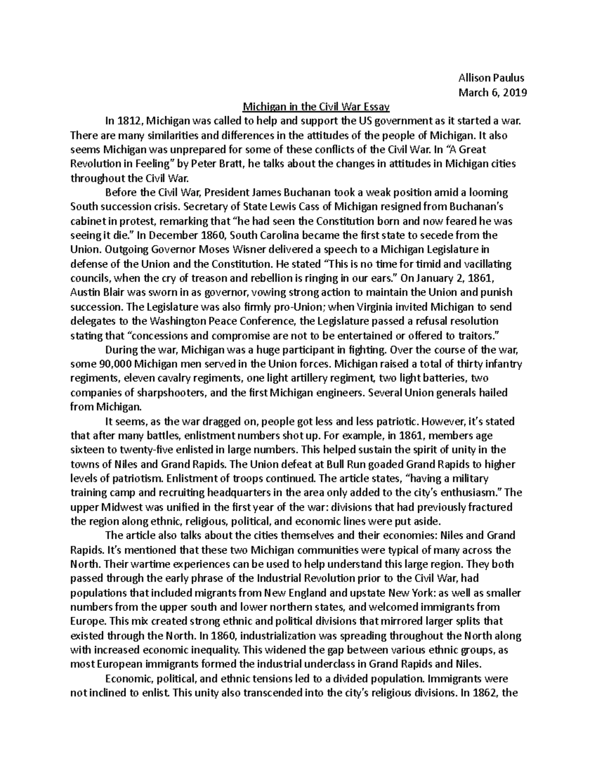 HIST 313- Module 9 essay - Allison Paulus March 6, 2019 Michigan in the ...