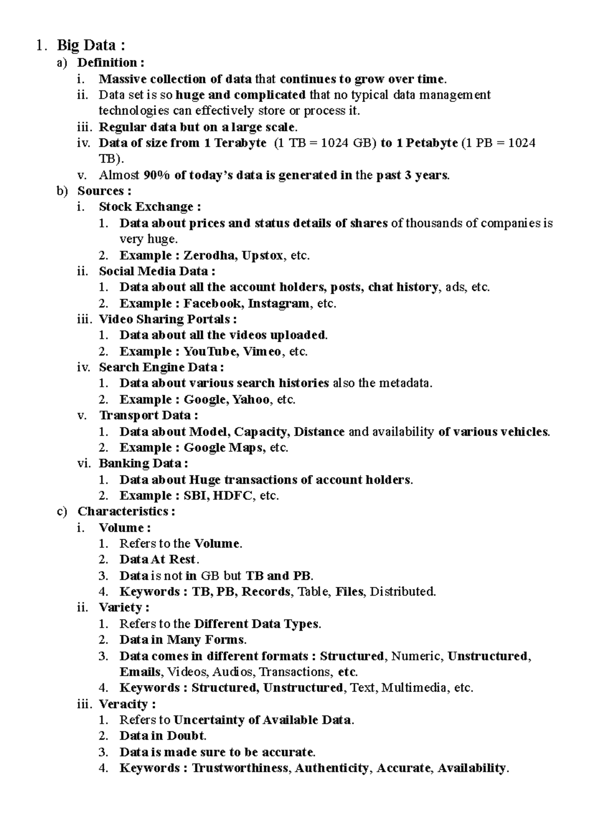 BDA Module 1 Introduction To Big Data And Hadoop - 1. Big Data : a) Definition : i. Massive ...