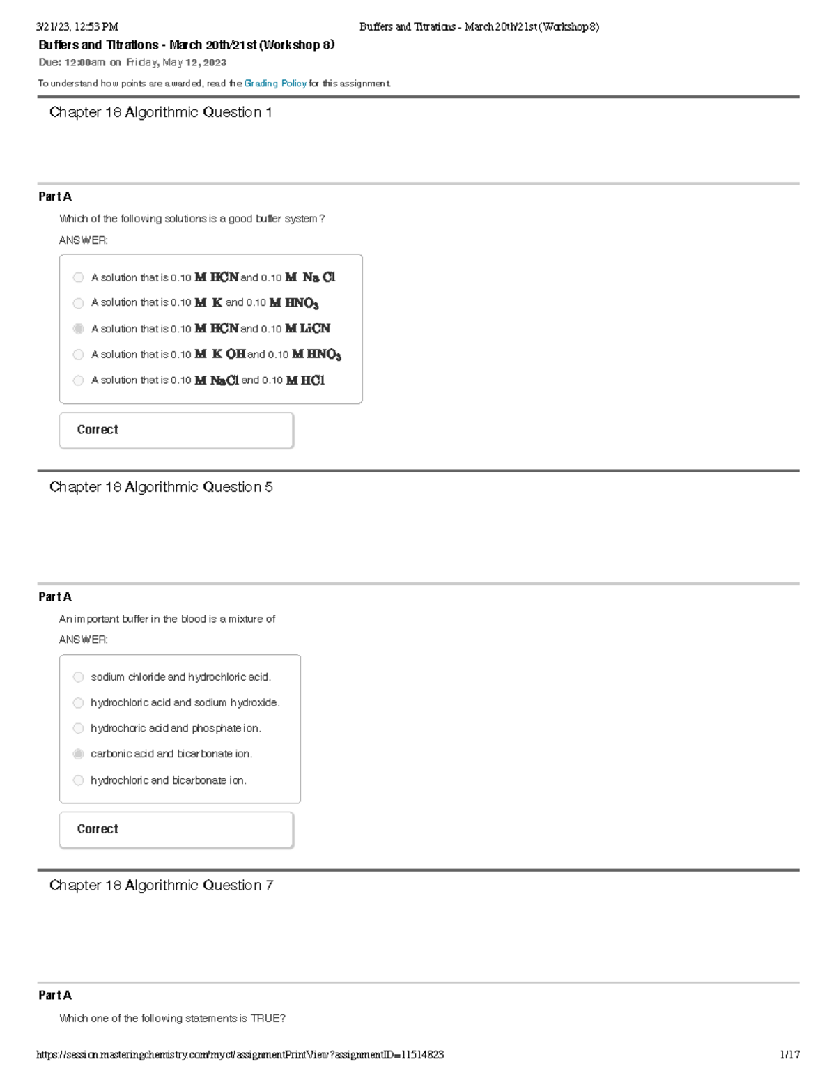 Buffers and Titrations - March 20th 21st (Workshop 8) - Chapter 18 ...