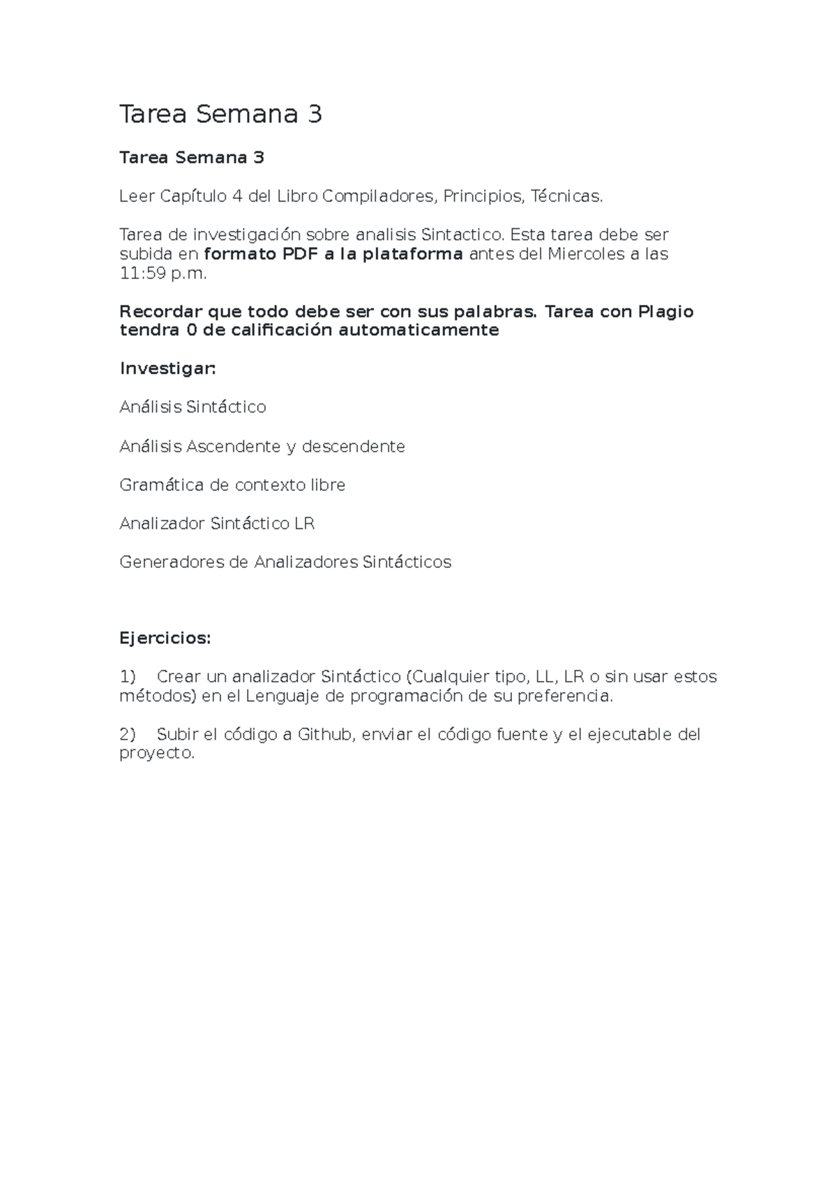 Compiladores t3 - ;;lllll - Tarea Semana 3 Tarea Semana 3 Leer Capítulo 4 del Libro Compiladores ...