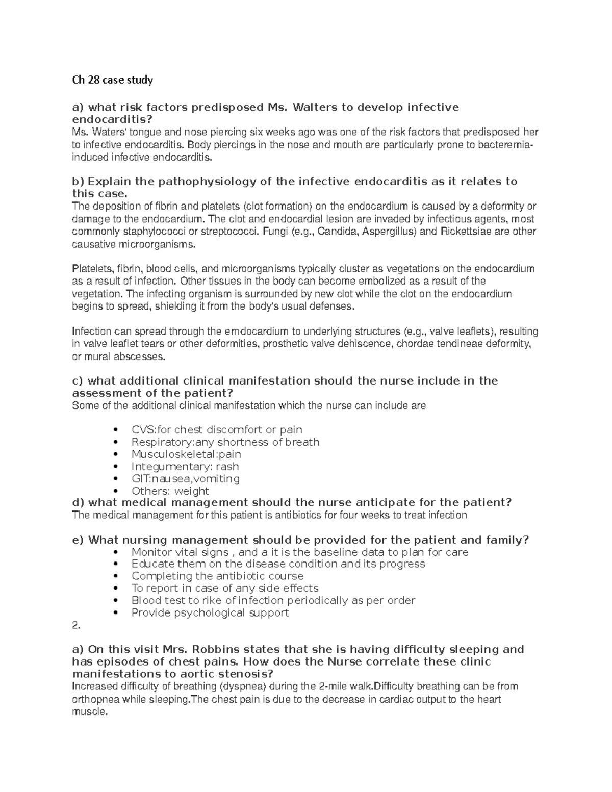 Ch 28 case study adult health - Ch 28 case study a) what risk factors ...