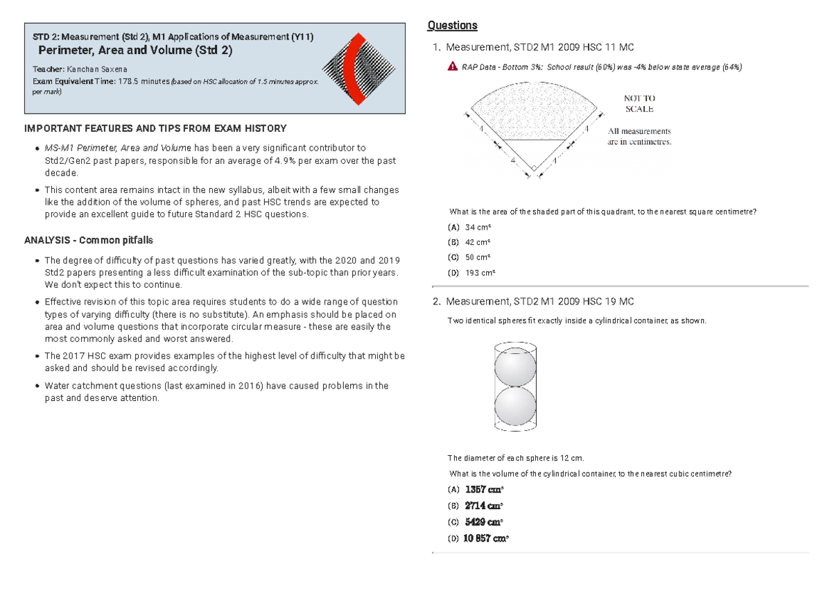 Perimeter, area and volume HSC Questions - STD 2: Measurement (Std 2 ...