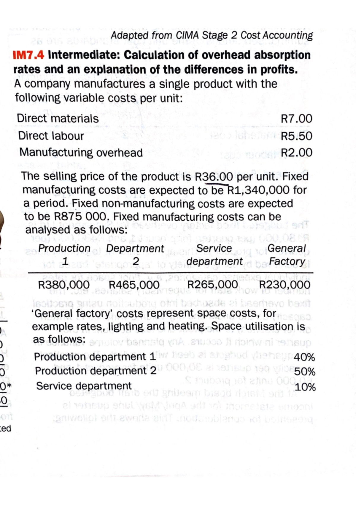 SI question - Summaries - Adapted from CIMA Stage 2 Cost Accounting IM7 ...