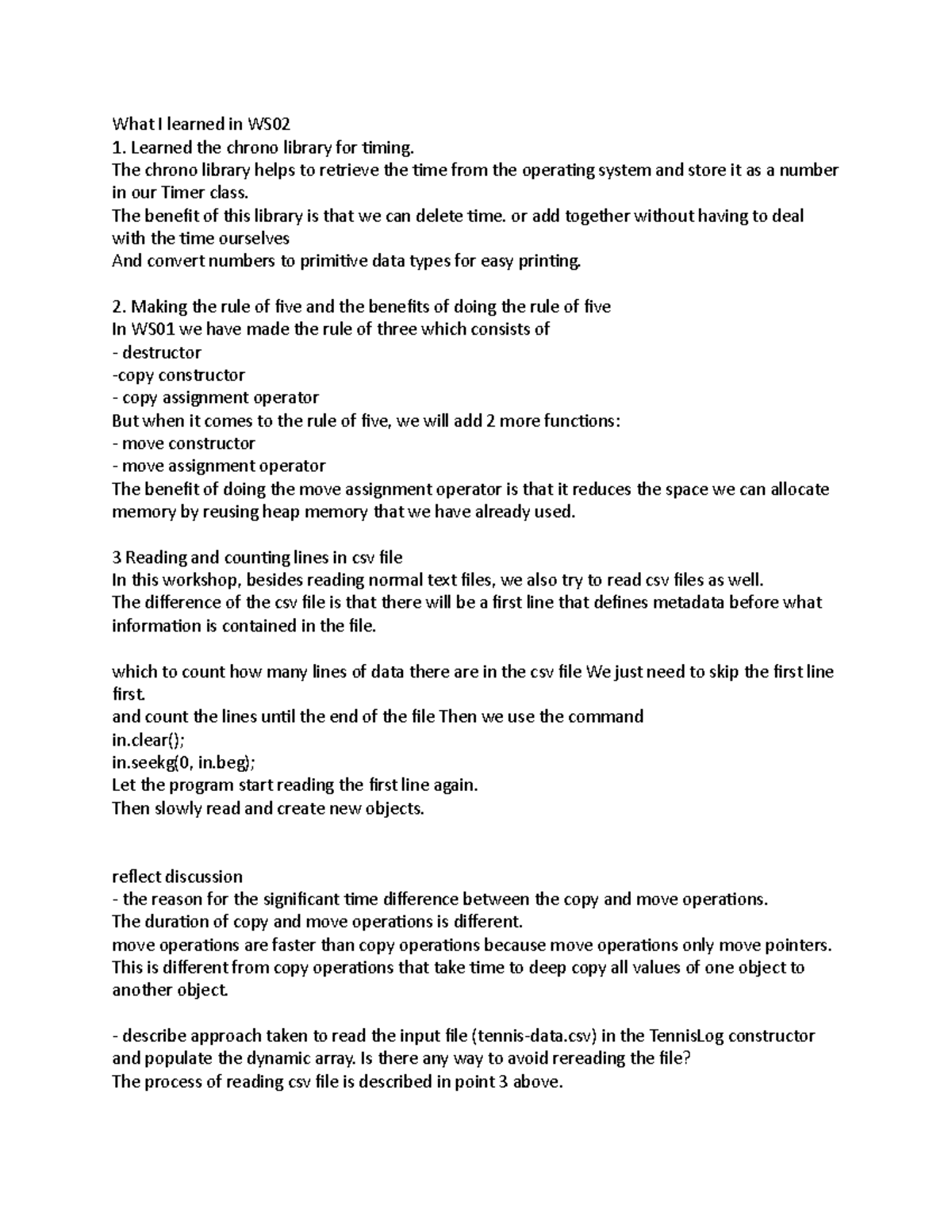 OOP345 WS02 Part2 reflect - What I learned in WS Learned the chrono library for timing. The ...