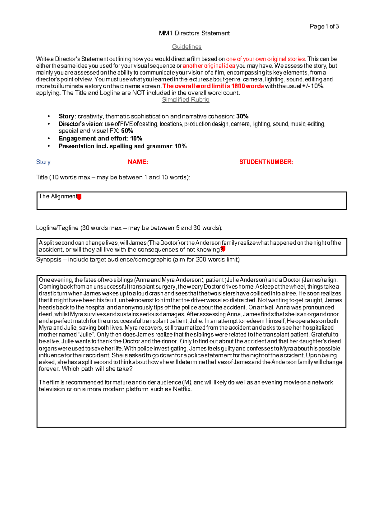 Example # 1 MM1 H1 Directors Statement Assessment exmaple-1 - Page 1 of ...
