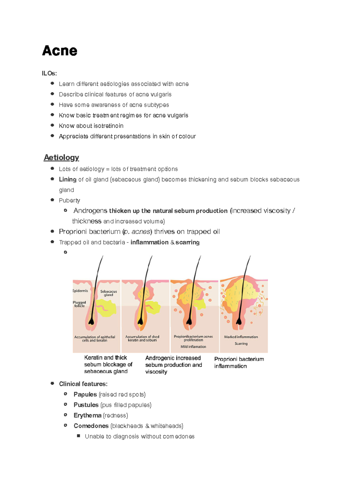 Acne Vulgaris Notes - Ac n e ILOs: Aetiology Learn different ...