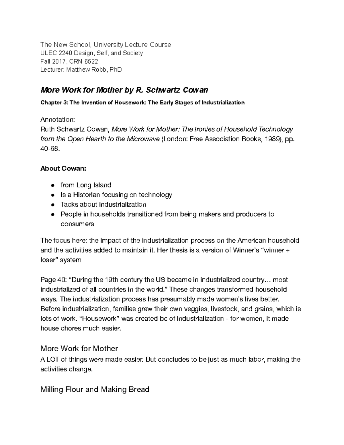 More Work for Mother by Cowan - The New School, University Lecture ...