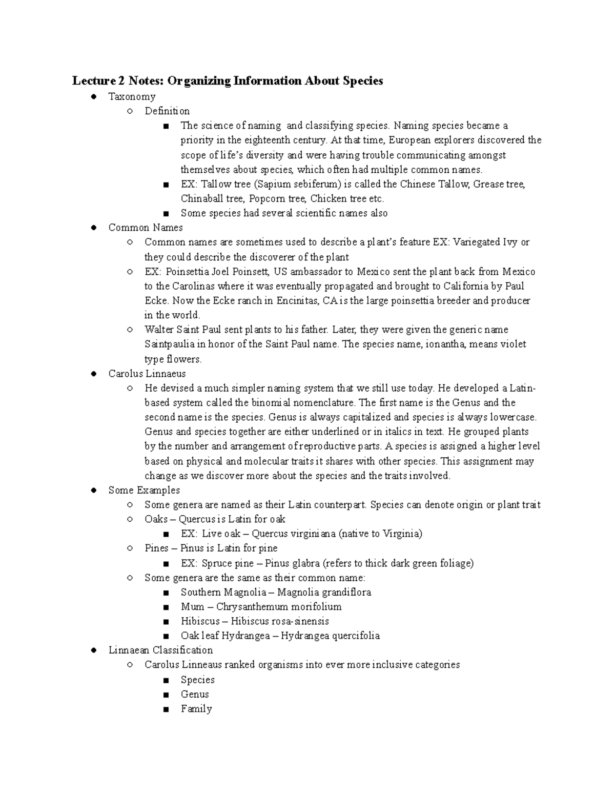 GBIO 107 Lecture 2 Notes - Lecture 2 Notes: Organizing Information ...
