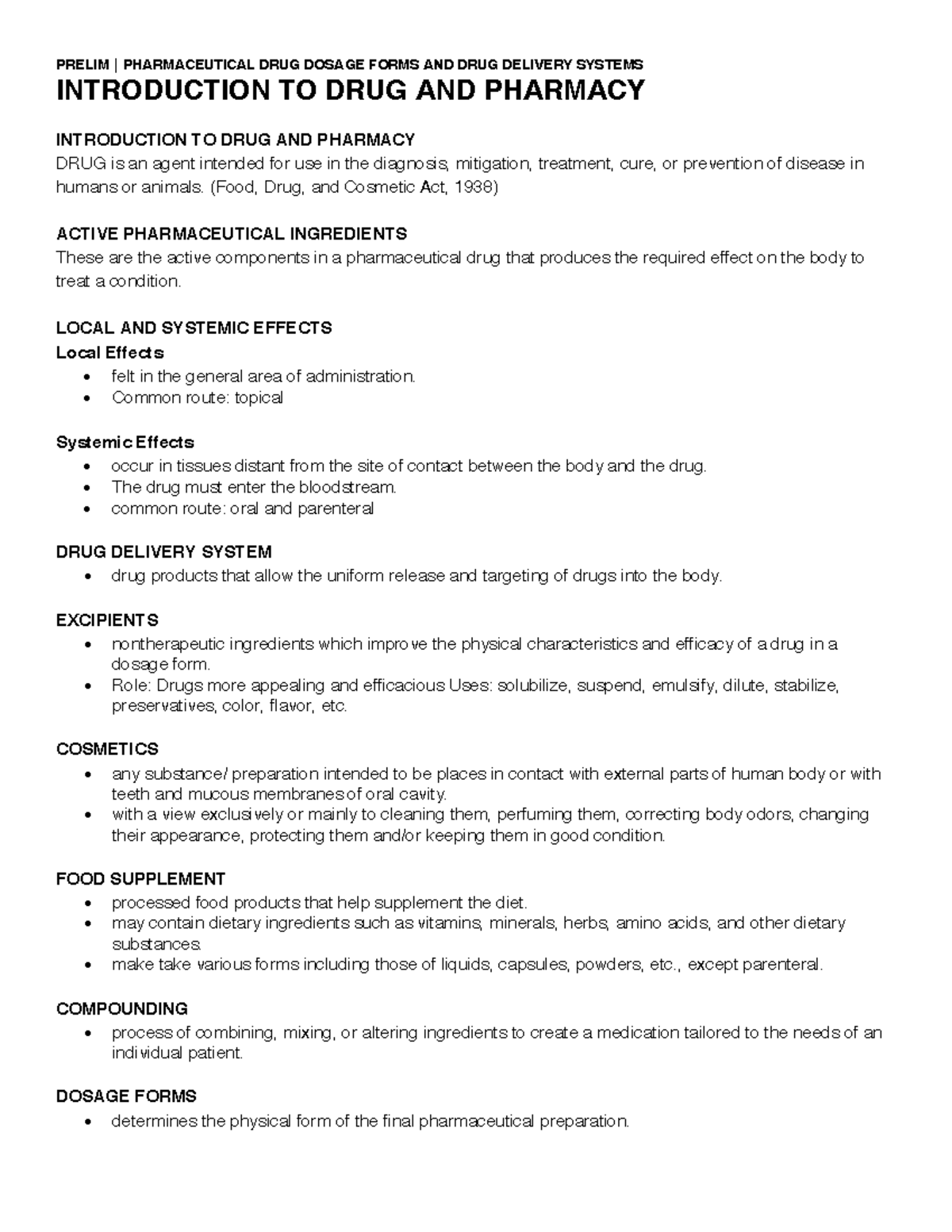 Introduction To Drug And Pharmacy - PRELIM│PHARMACEUTICAL DRUG DOSAGE ...