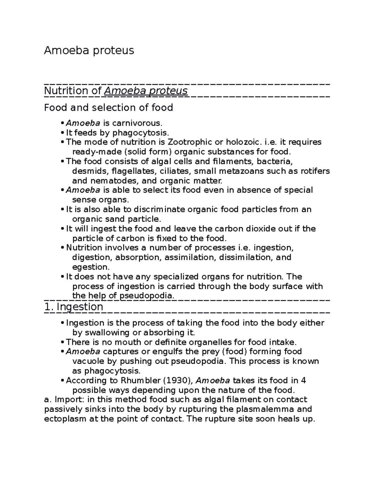 Amoeba proteus - notes - Amoeba proteus Nutrition of Amoeba proteus ...