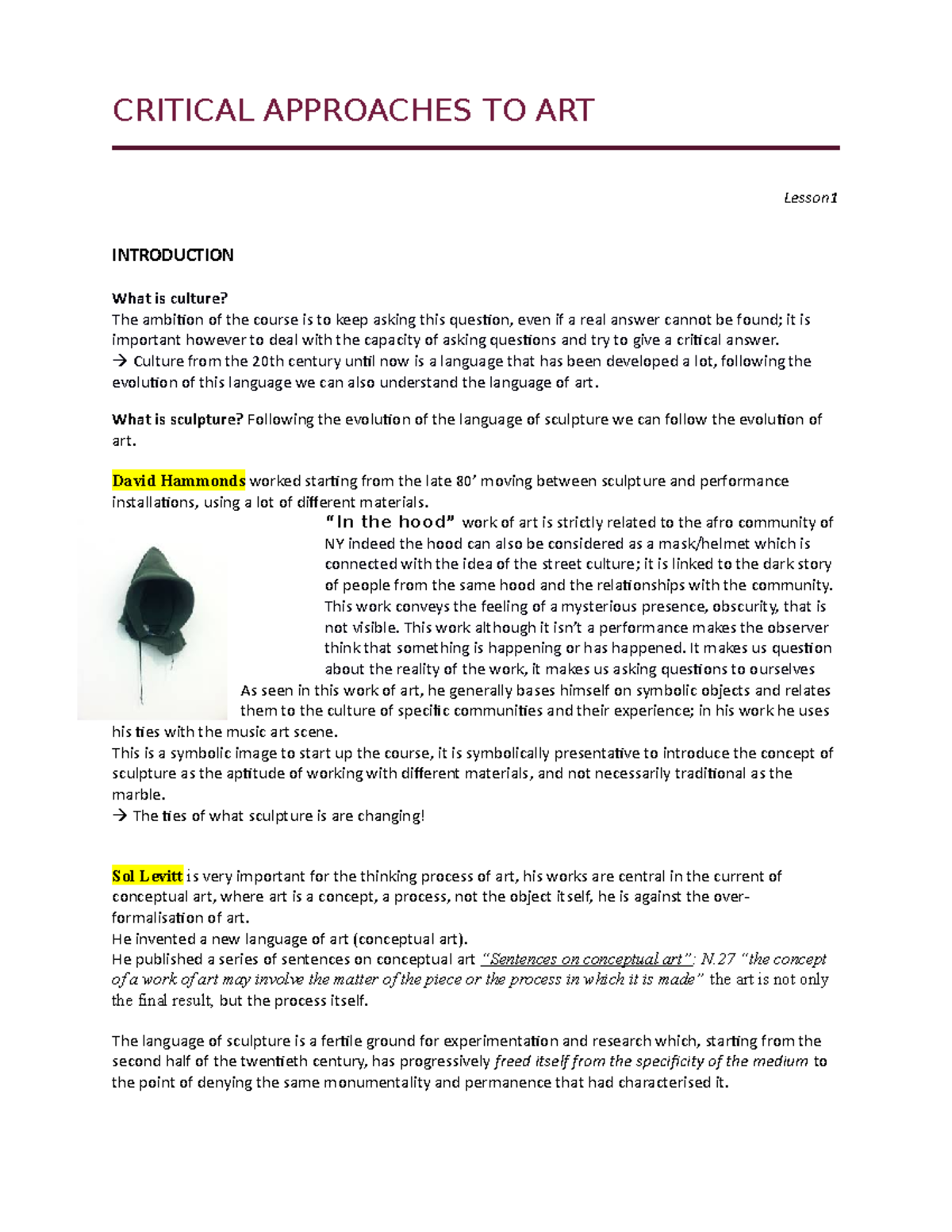 Critical Approaches TO ART - CRITICAL APPROACHES TO ART Lesson 1 ...
