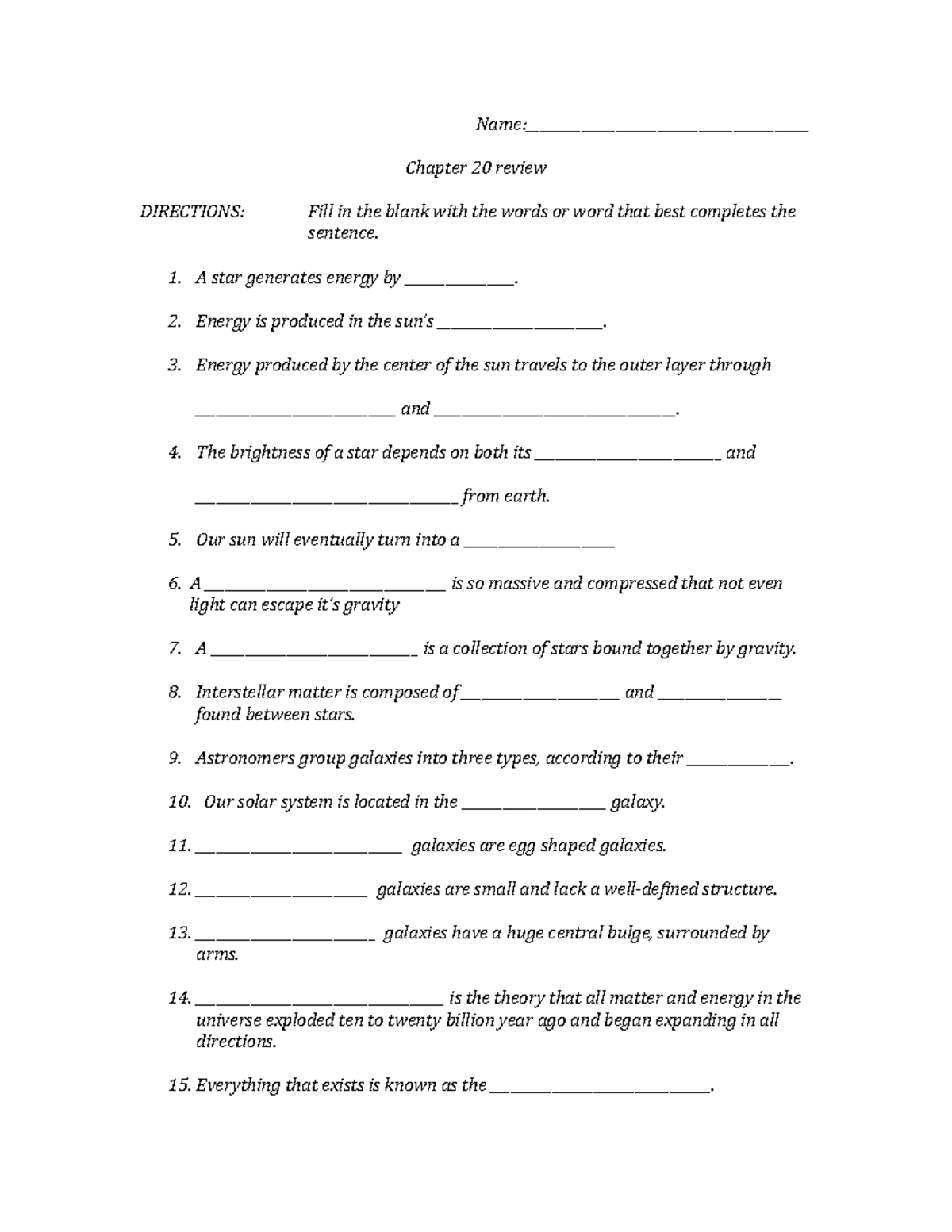Chapter 20 review - lecture notes - Name ...