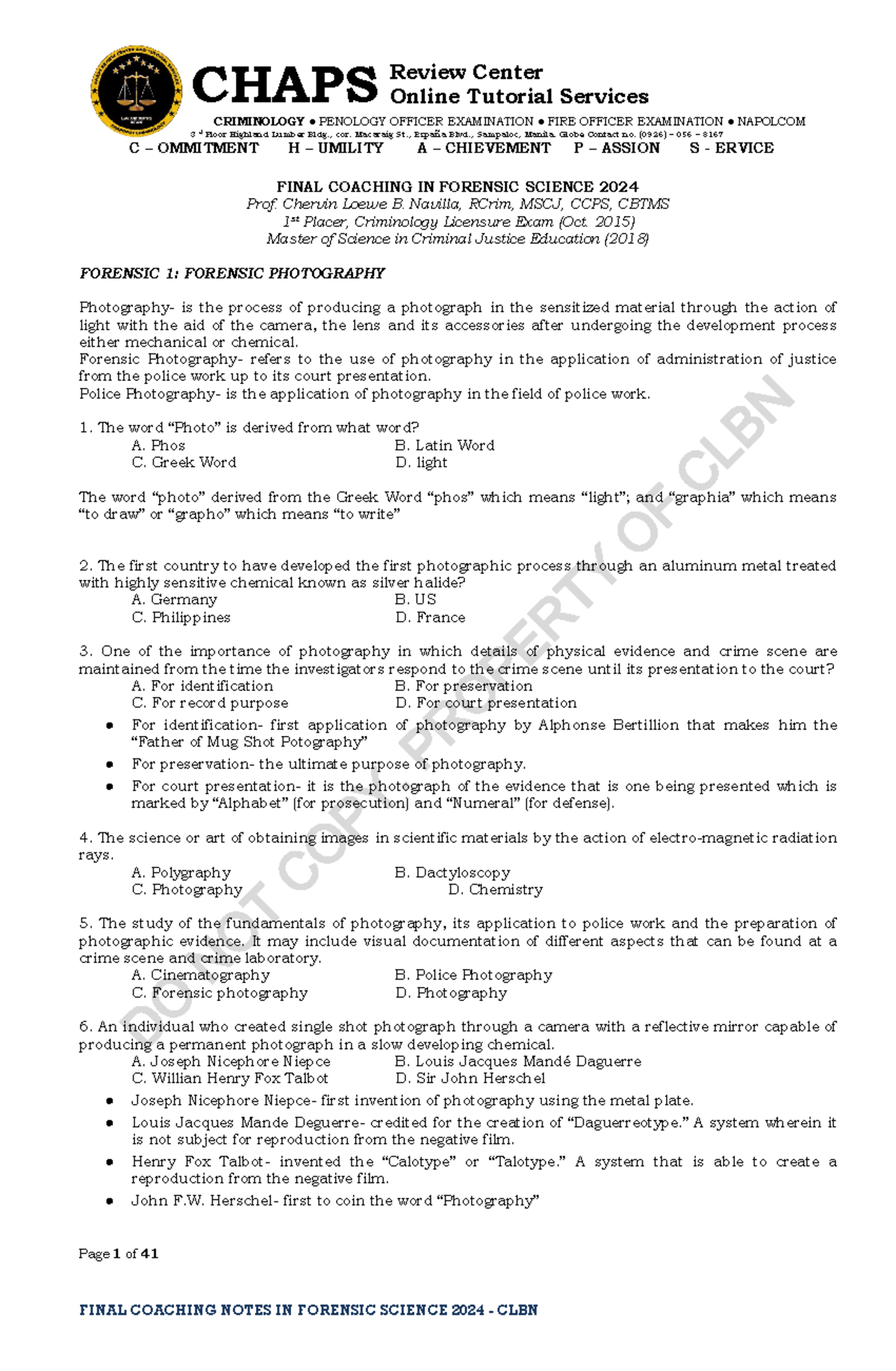 Forensic Final Coaching 2024 SIR Navilla 1 - CHAPS CRIMINOLOGY PENOLOGY ...