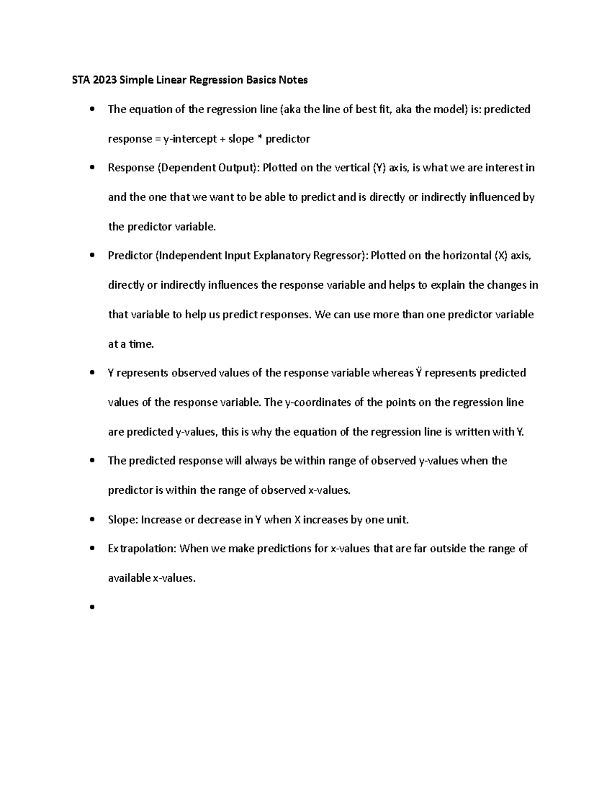 Sta 2023 Simple Linear Regression Basics Notes Predictor Independent