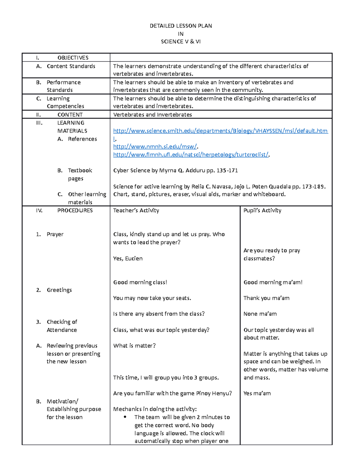 Detailed Lesson PLAN - SSS - DETAILED LESSON PLAN IN SCIENCE V & VI I ...