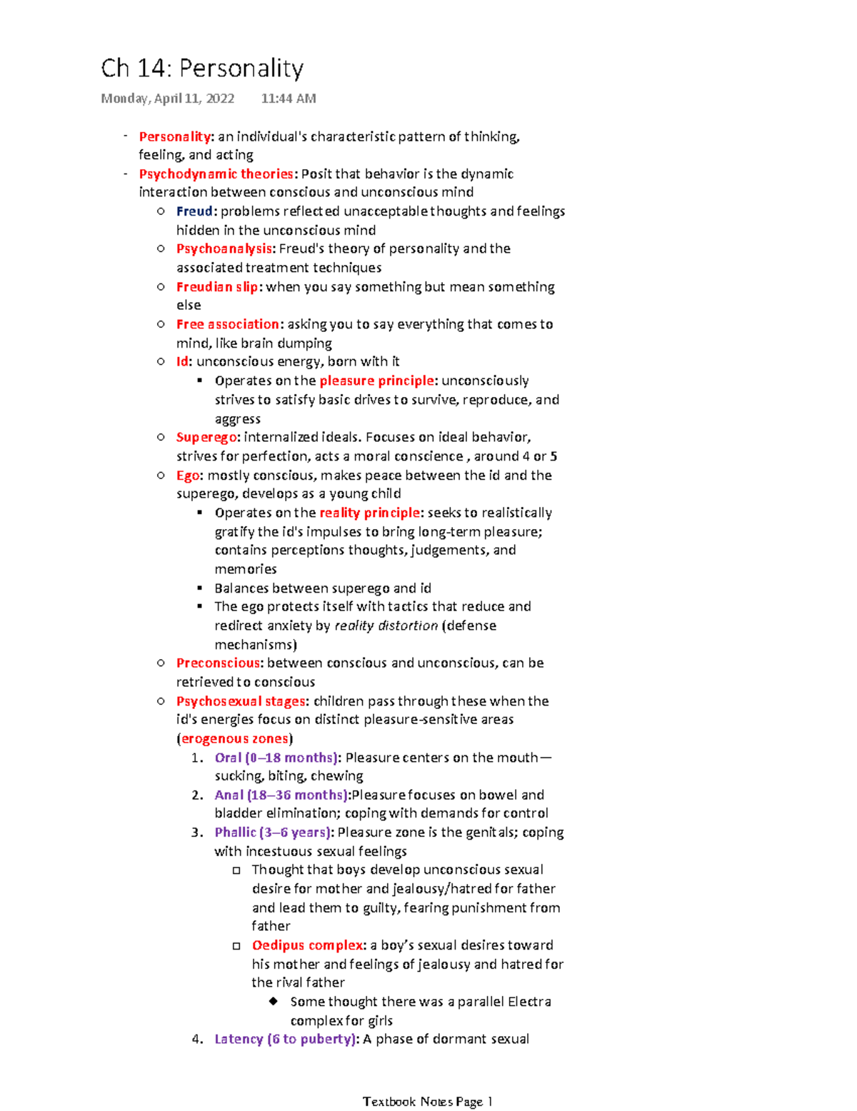 Ch 14 Personality - Textbook notes from Introduction to Psychology ...