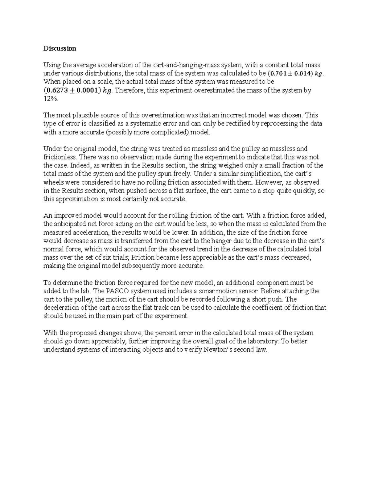 Sample lab report-discussion only - Discussion Using the average ...