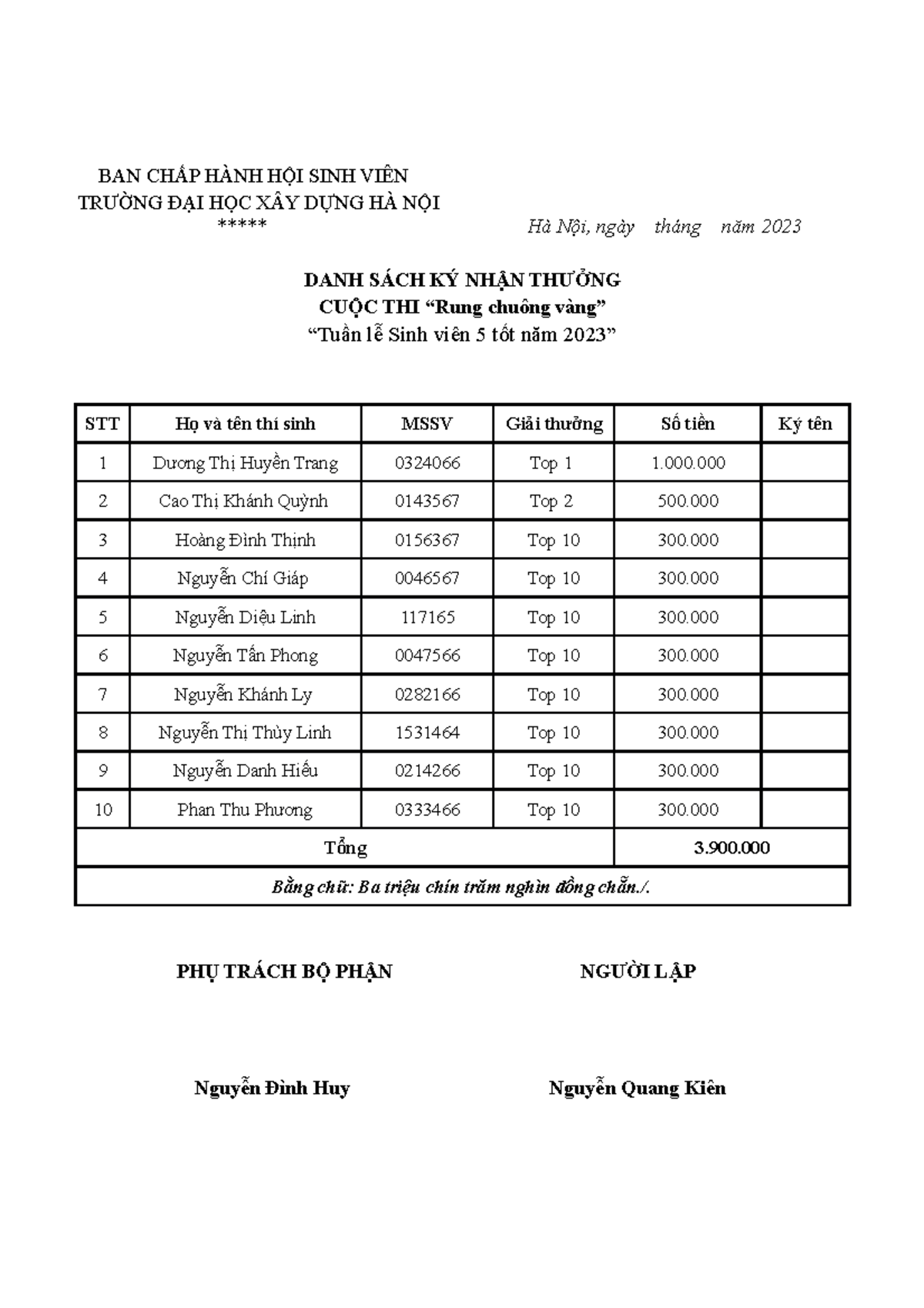 DANH-SÁCH-KÝ-NHẬN-THƯỞNG rcv - BAN CHẤP HÀNH HỘI SINH VIÊN TRƯỜNG ĐẠI ...