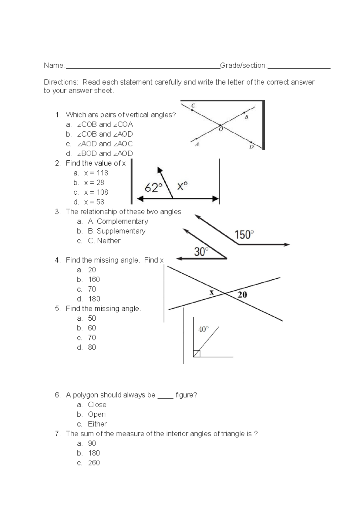 Grade 7 4th quarter exam - Name: Grade/section: Directions: Read each ...