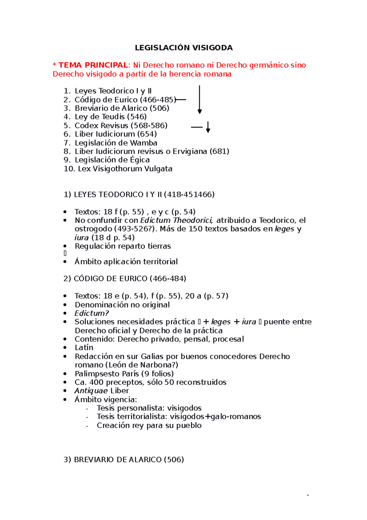 Legislacion Visigoda - resumen - LEGISLACIÓN VISIGODA TEMA PRINCIPAL ...