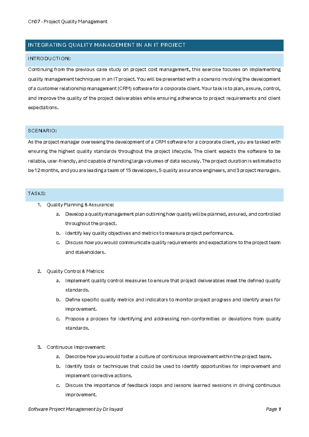 Ch07 - Tutorial Project Quality Management - Ch07 - Project Quality Management Software Project ...