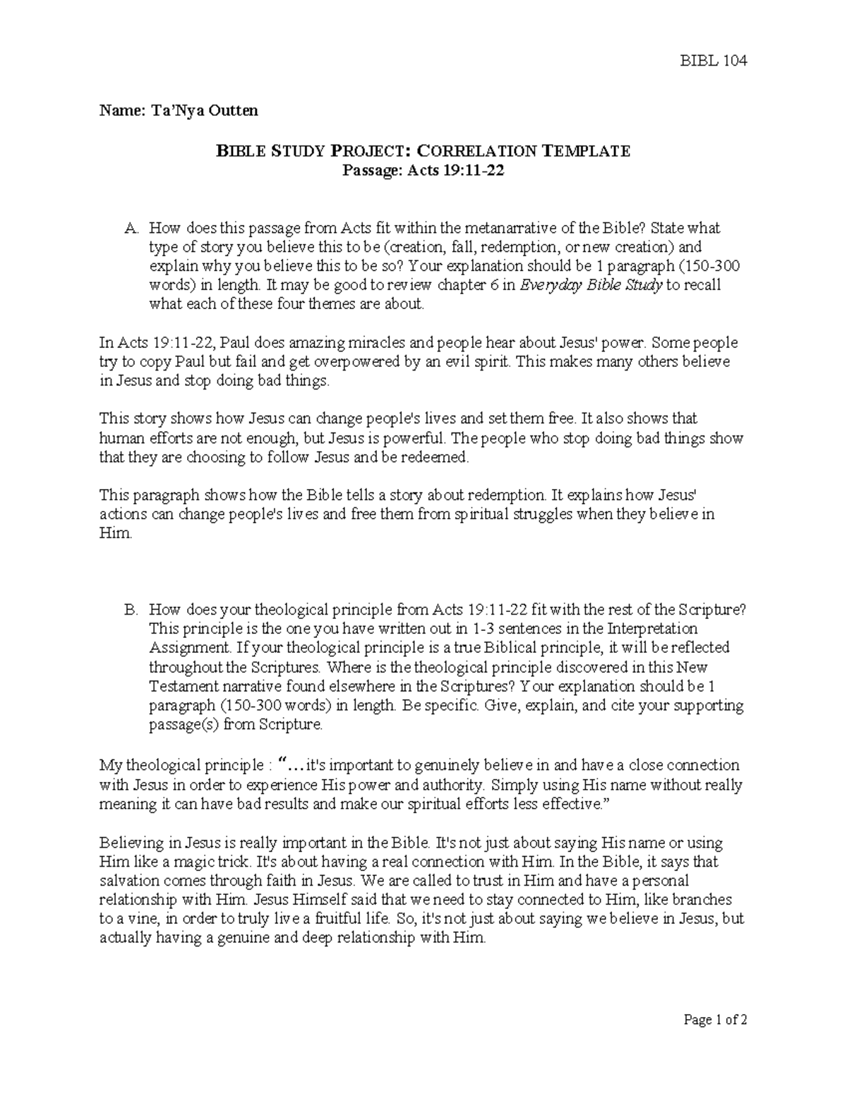 Bible Study Project Correlation Template copy - BIBL 104 Name: Ta’Nya ...