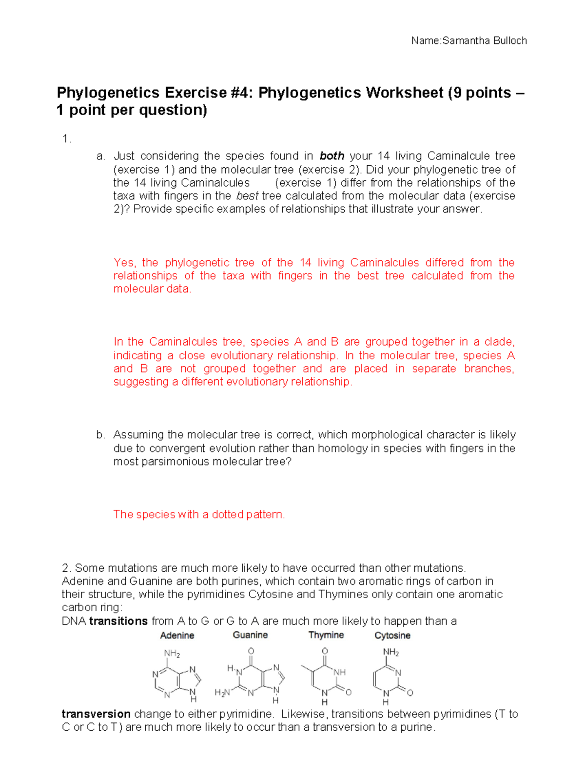 Phylogenetics Exercise 4 - a. Just considering the species found in ...