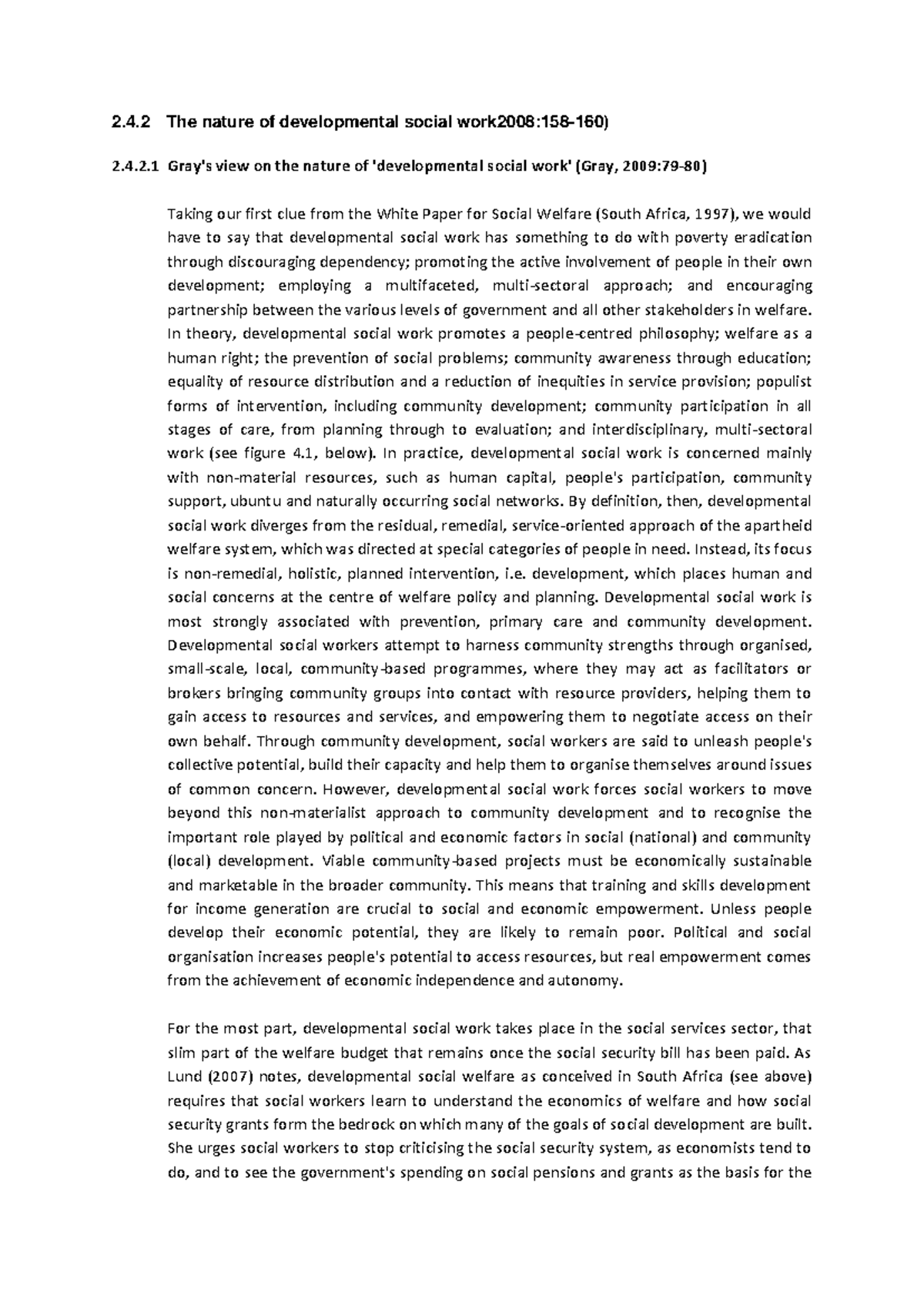 Doc+2 - 2.4 The nature of developmental social work2008:158-160) 2.4.2 ...