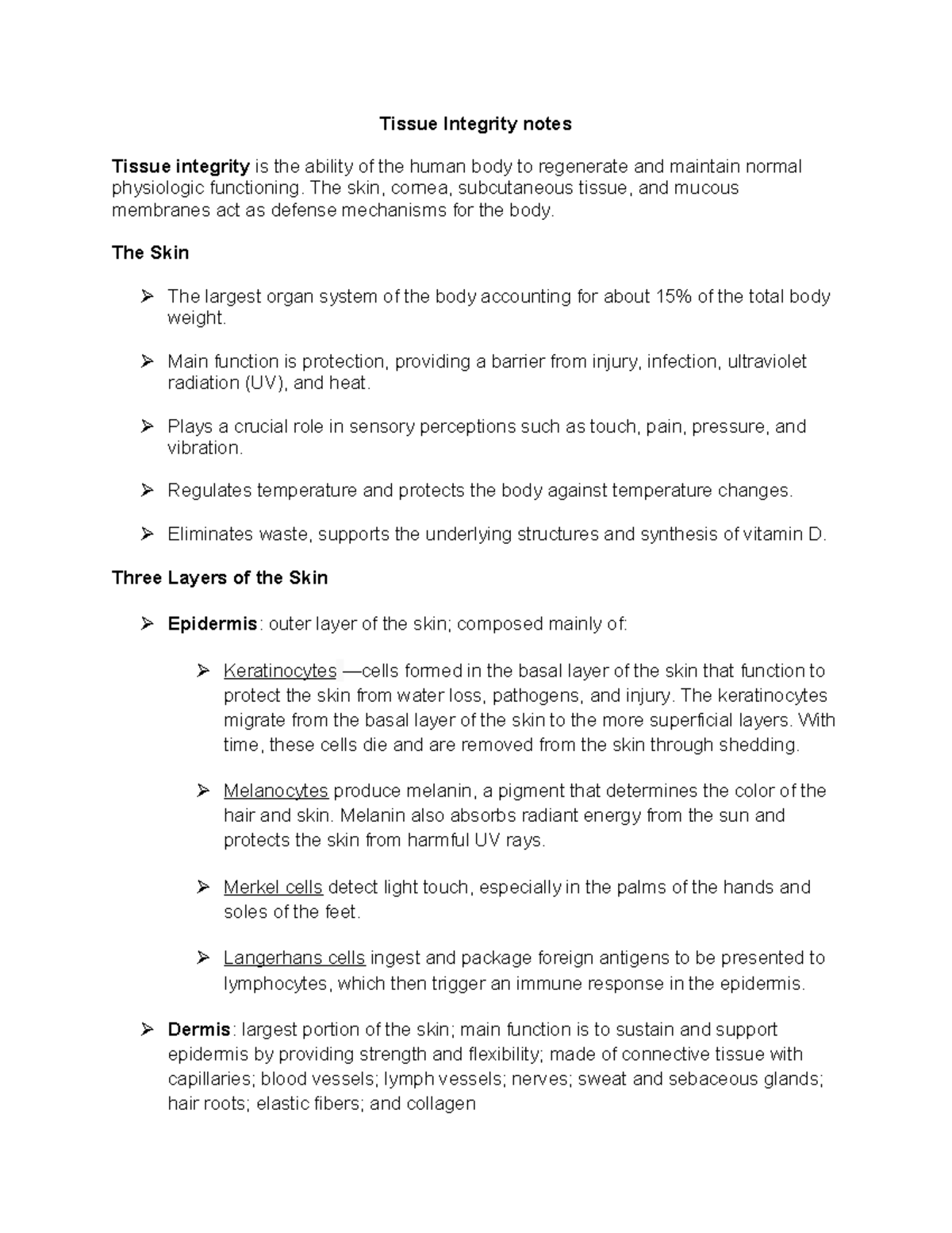 Tissue Integrity notes - Tissue Integrity notes Tissue integrity is the ...