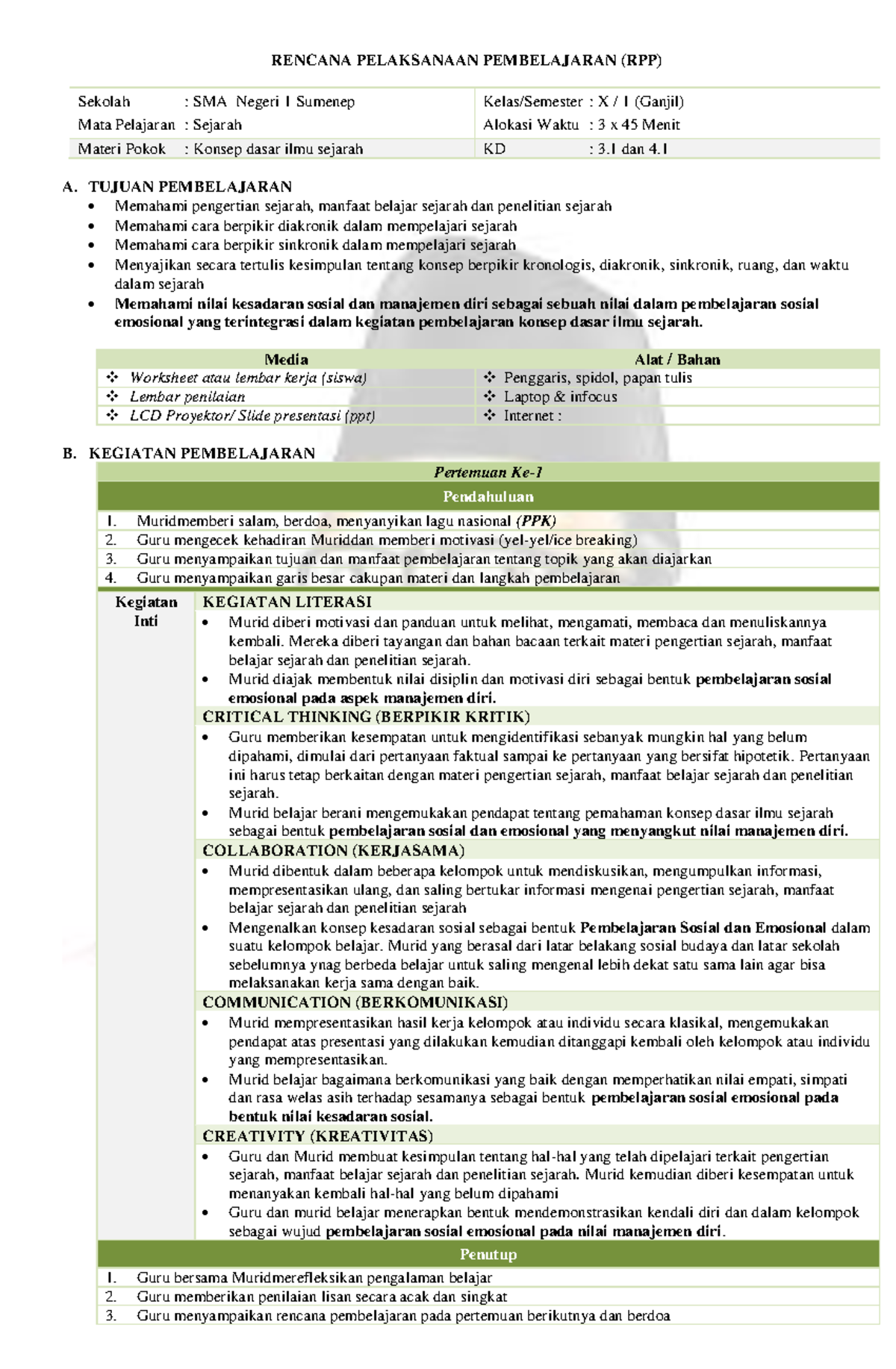 RPP Penugasan CGP Angkatan 5 - RENCANA PELAKSANAAN PEMBELAJARAN (RPP ...