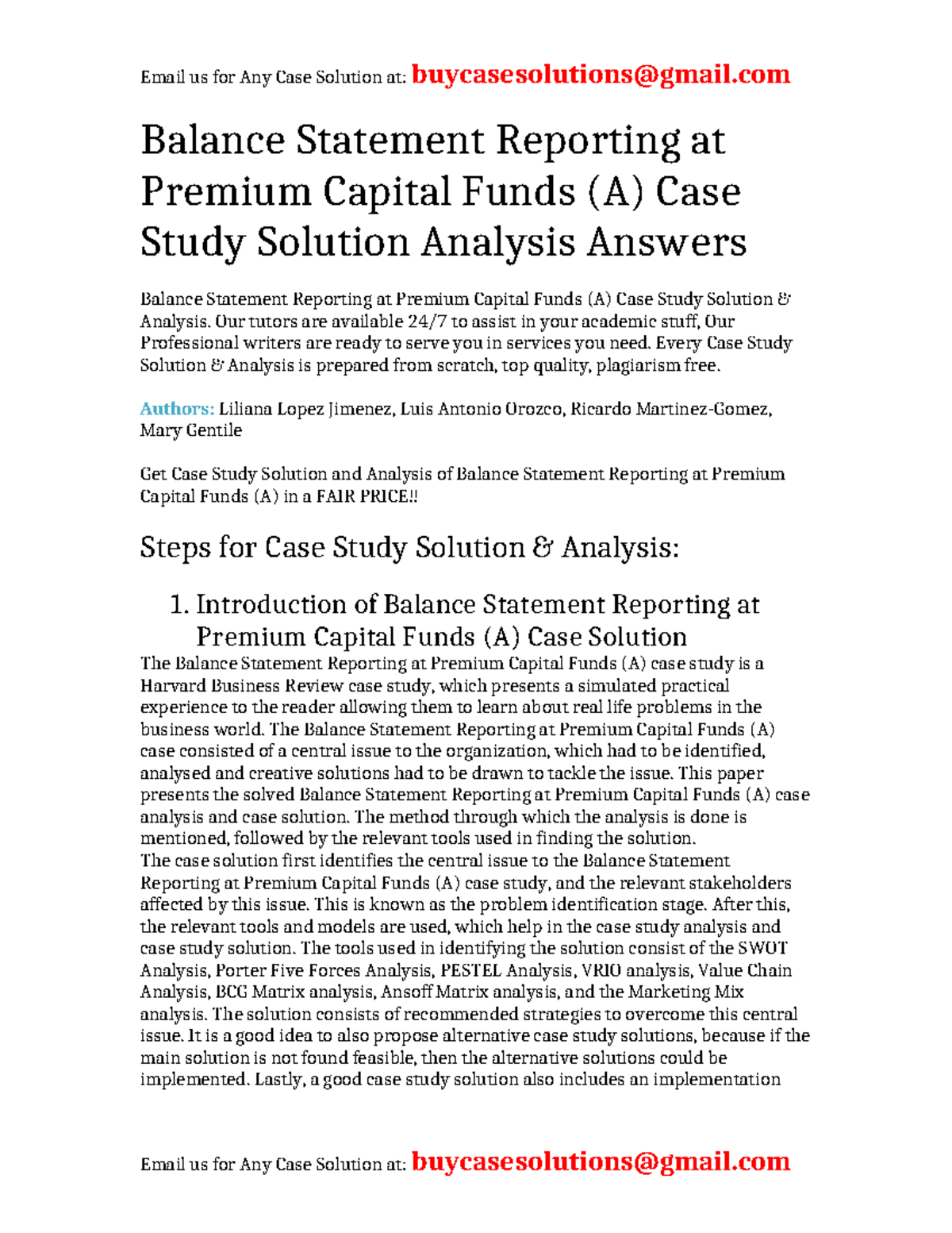 Case Solution Balance Statement Reporting at Premium Capital Funds (A) - Balance Statement ...
