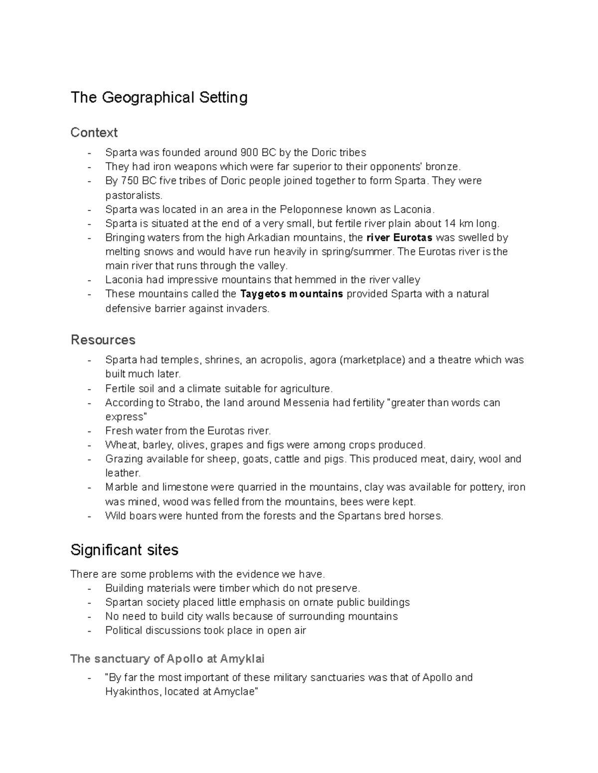 HSC Ancient - Sparta - The Geographical Setting Context Sparta was ...