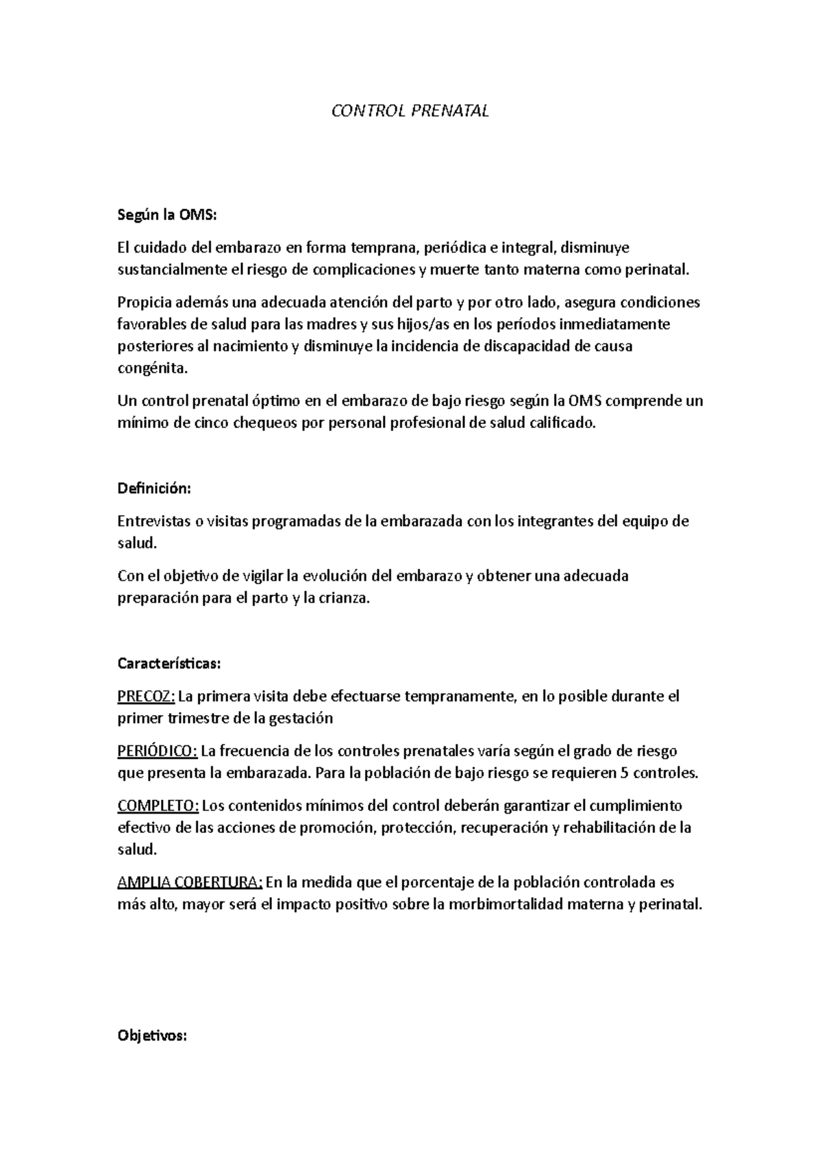 Control Prenatal - CONTROL PRENATAL Según la OMS: El cuidado del ...