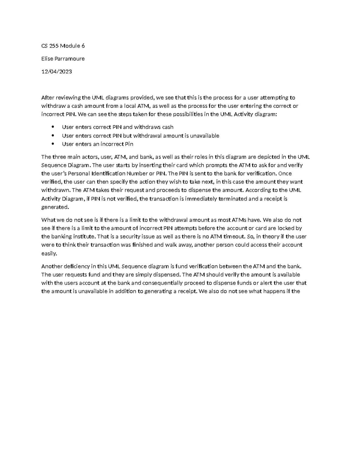 CS 255 Module 6 - Mod 6 assignemnt - CS 255 Module 6 Elise Parramoure ...