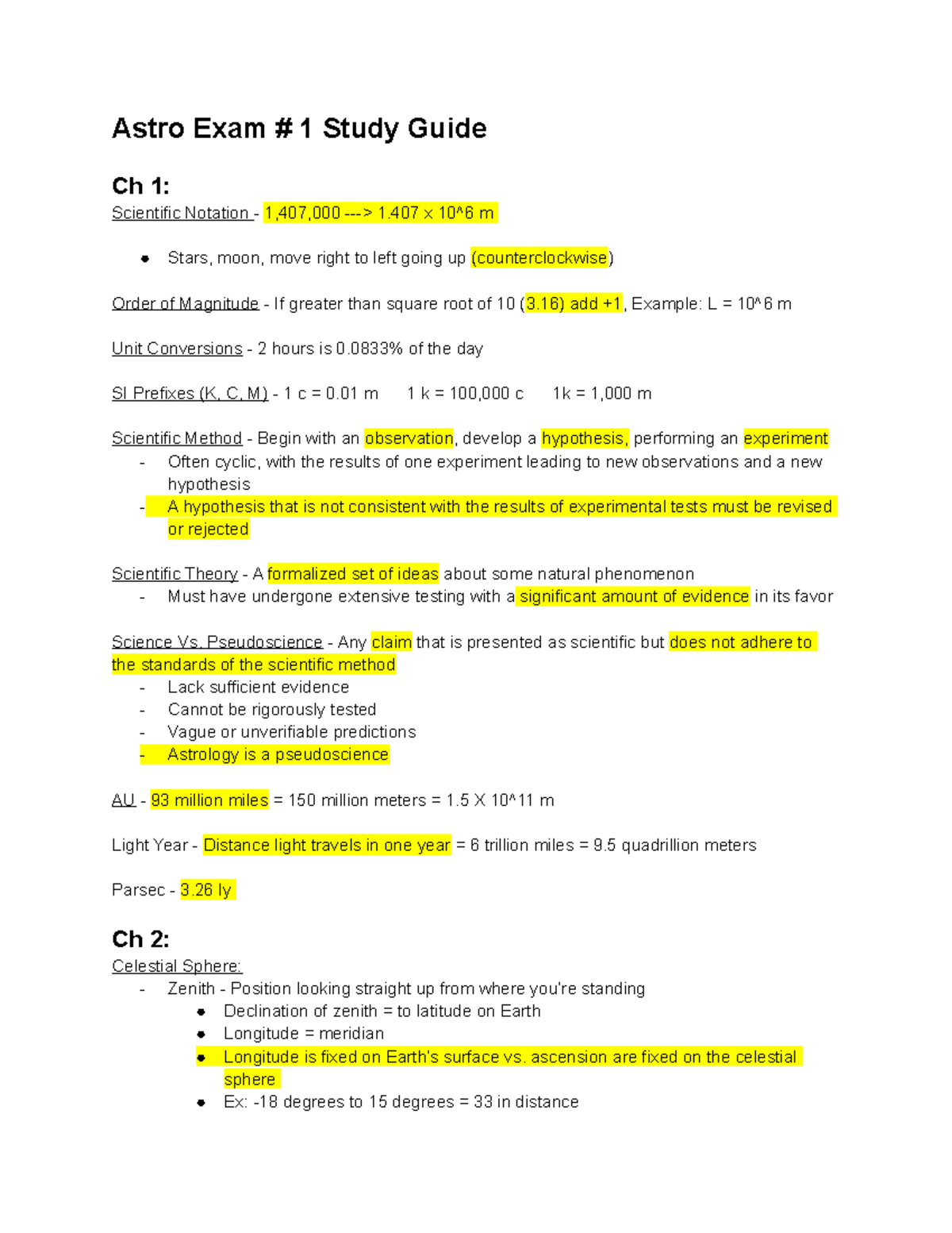 Astro Exam # 1 Study Guide - Astro Exam # 1 Study Guide Ch 1 ...